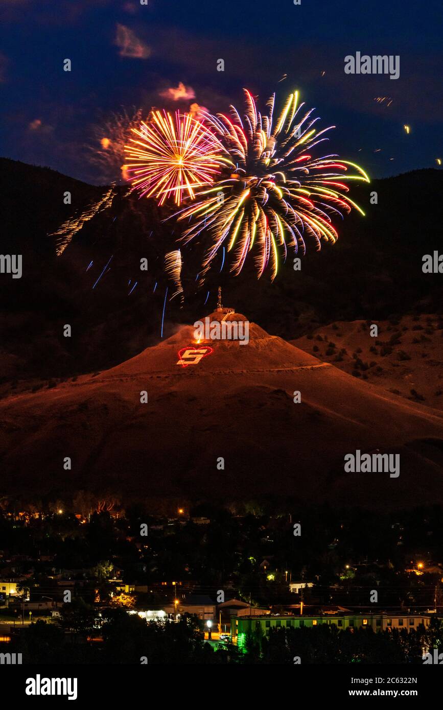 Fourth of July fireworks over "S" Mountain; Salida; Colorado; USA Stock ...