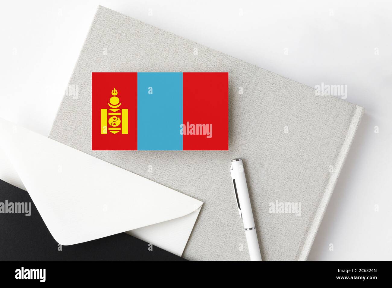 Mongolia flag on minimalist letter background. National invitation ...