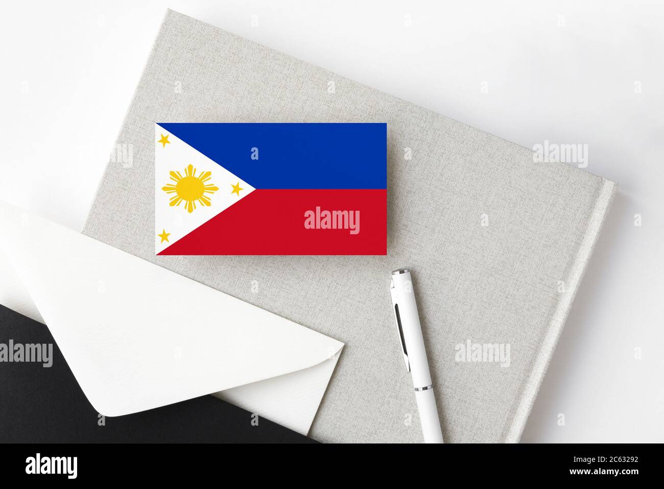 Philippines flag on minimalist letter background. National invitation ...
