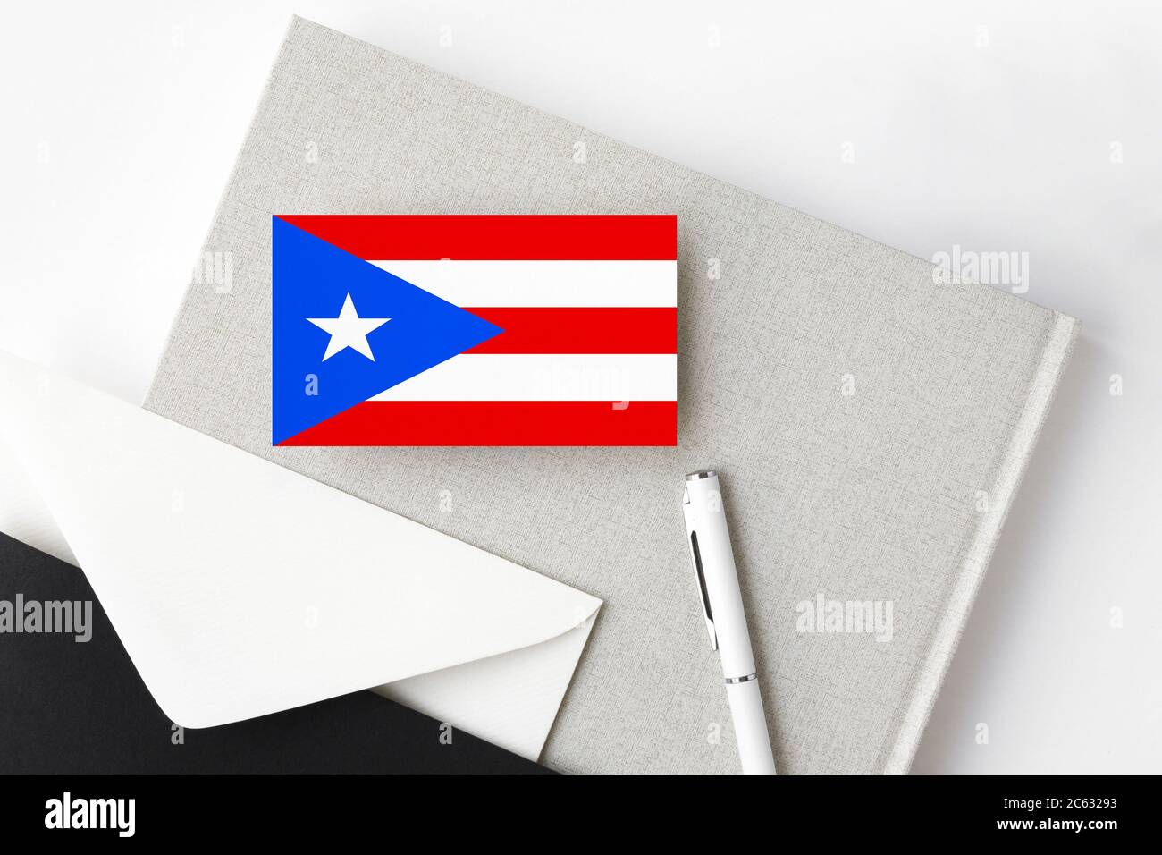 Puerto Rico flag on minimalist letter background. National invitation ...
