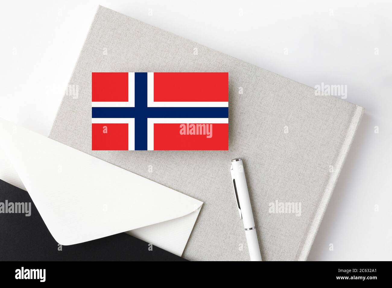 Norway flag on minimalist letter background. National invitation ...