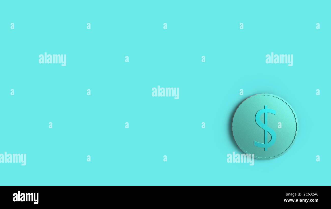 Azure dollar coin Isolated on color background. 3d render isolated ...