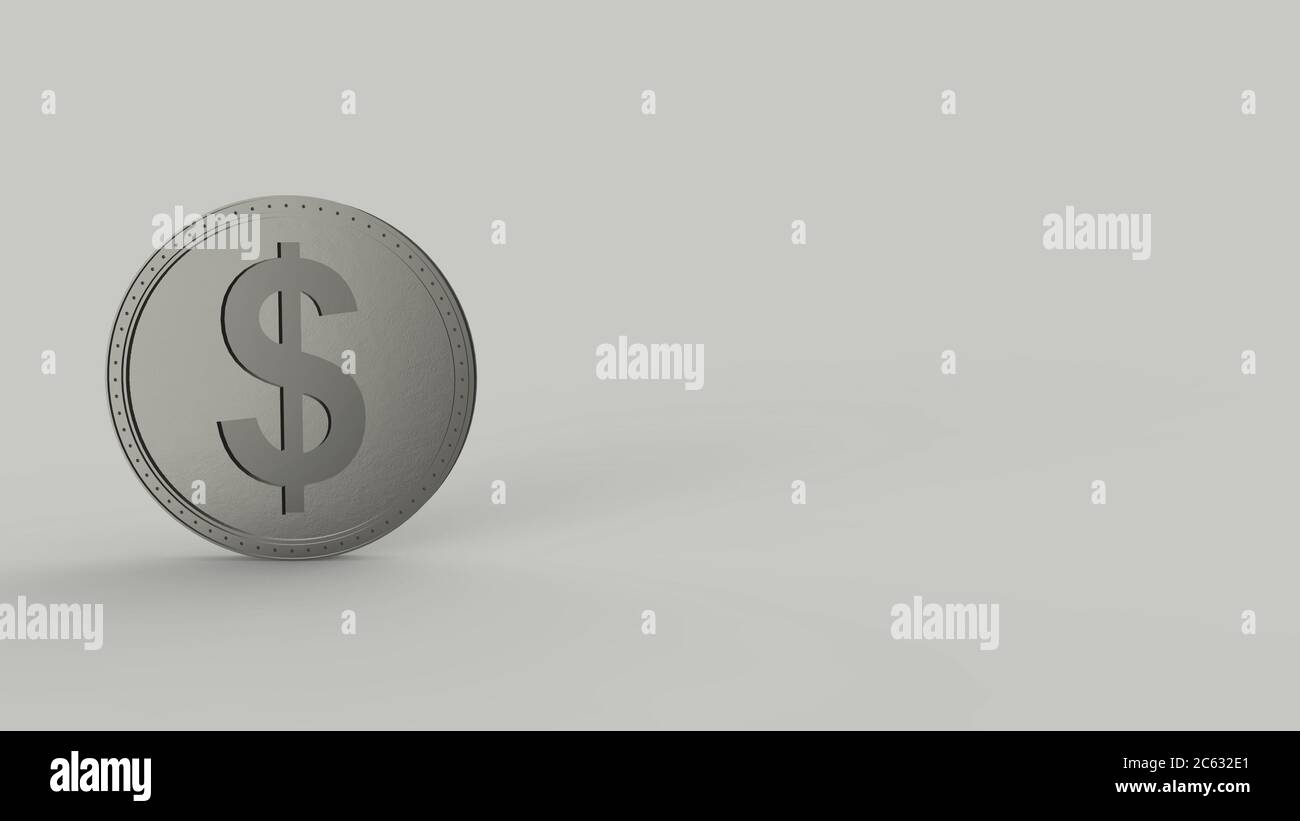 Gray dollar coin Isolated on color background. 3d render isolated ...