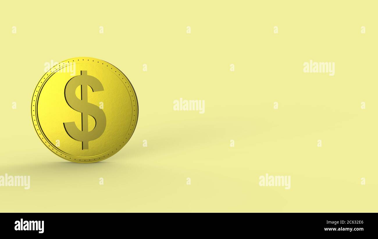 Yellow dollar coin Isolated on color background. 3d render isolated ...