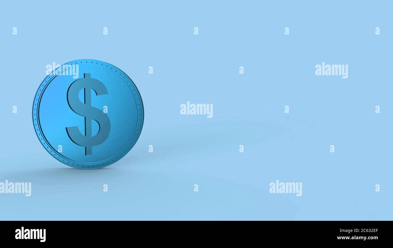 Azure dollar coin Isolated on color background. 3d render isolated ...