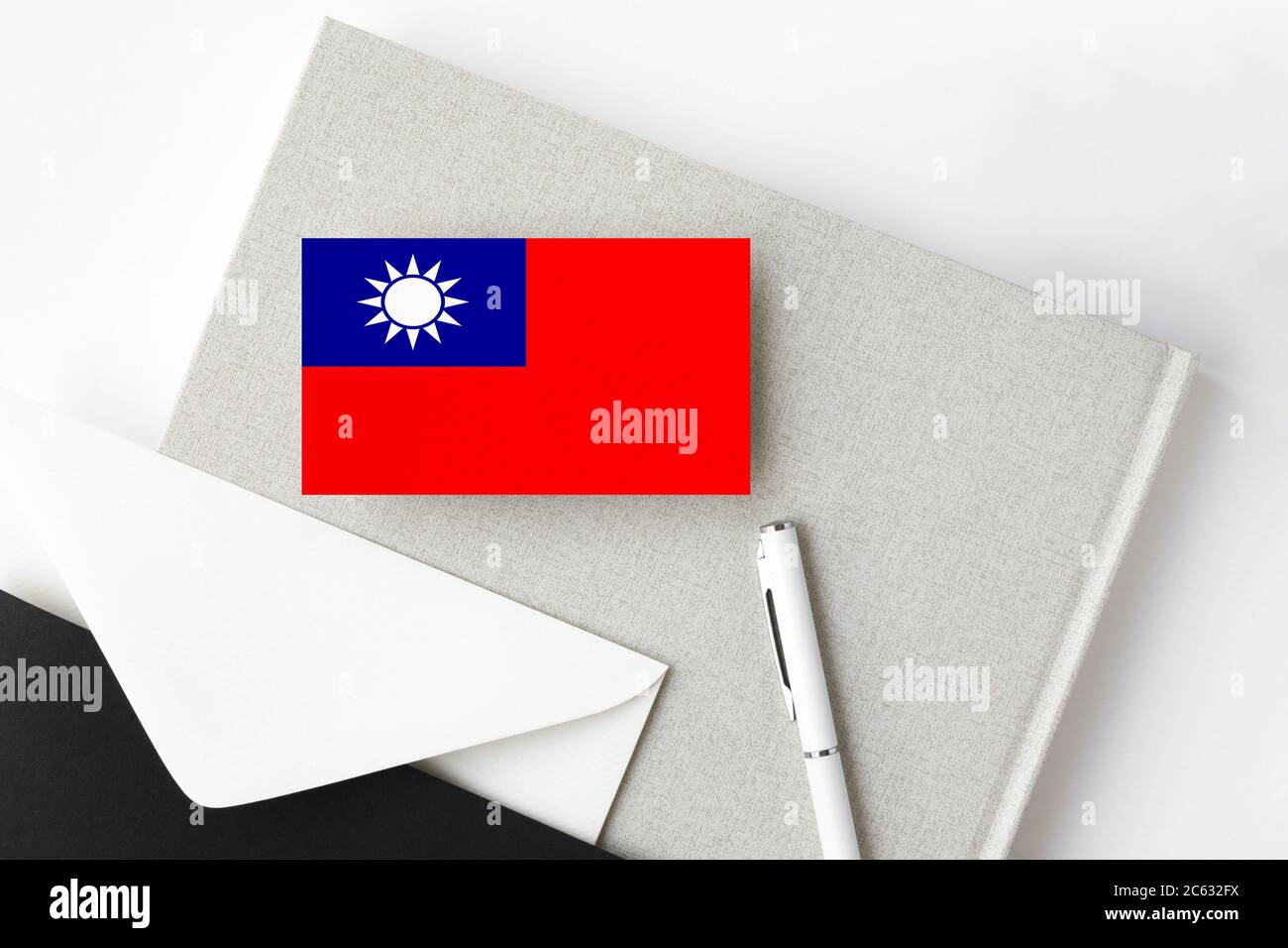 Taiwan flag on minimalist letter background. National invitation ...