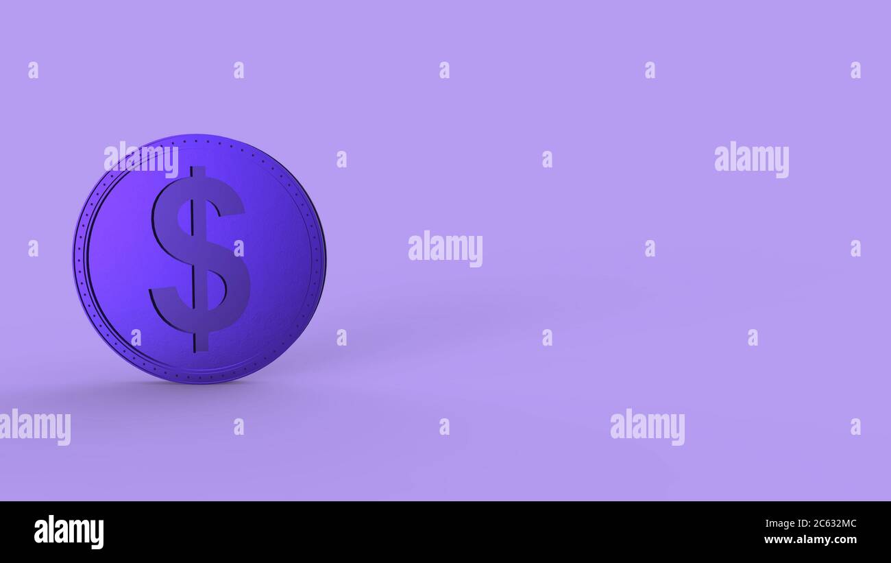 Violet dollar coin Isolated on color background. 3d render isolated ...