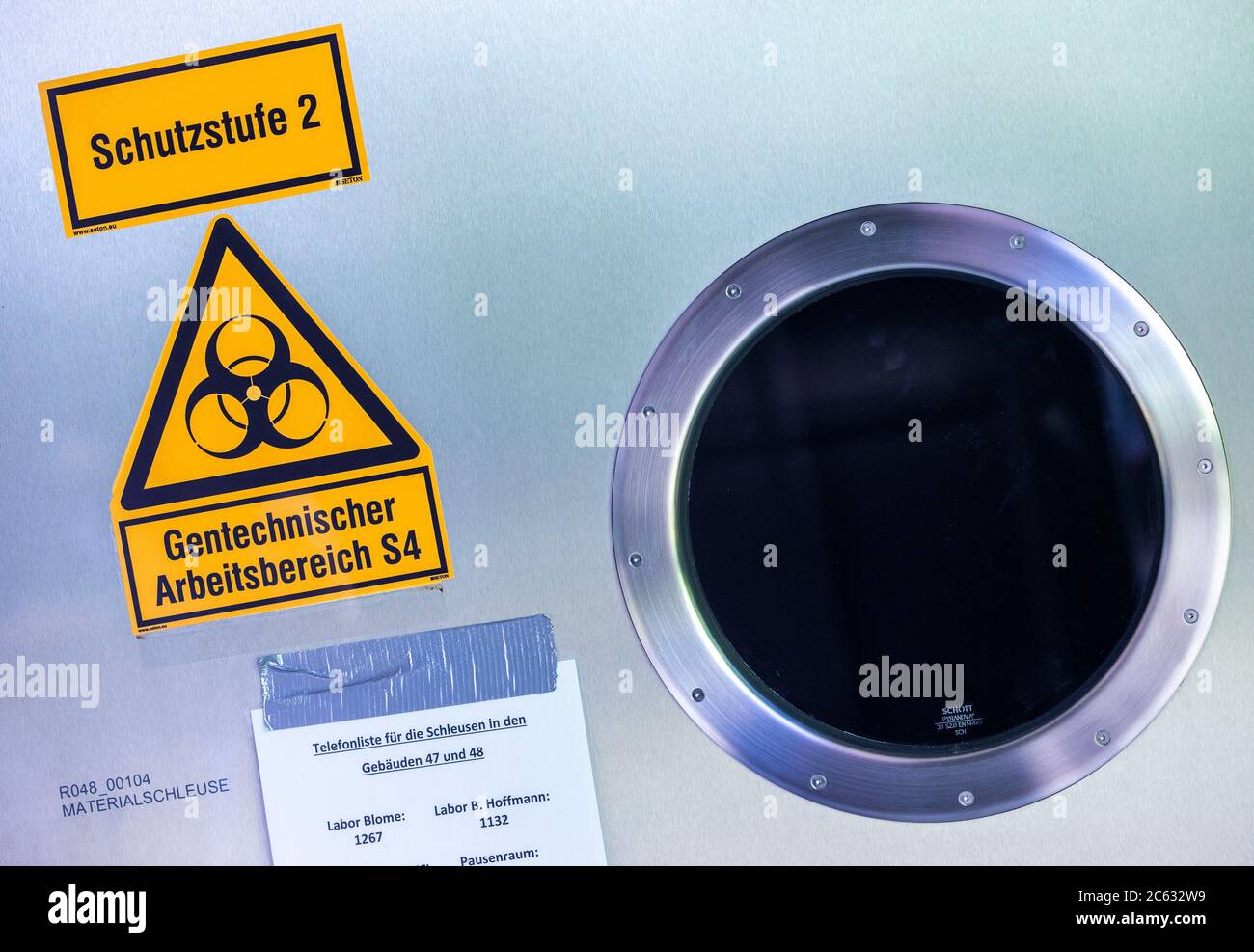Riems, Germany. 02nd July, 2020. The warning sign for biohazard hangs ...