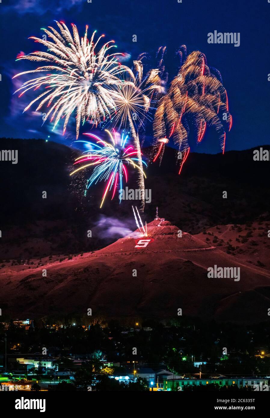 Fourth of July fireworks over "S" Mountain; Salida; Colorado; USA Stock ...
