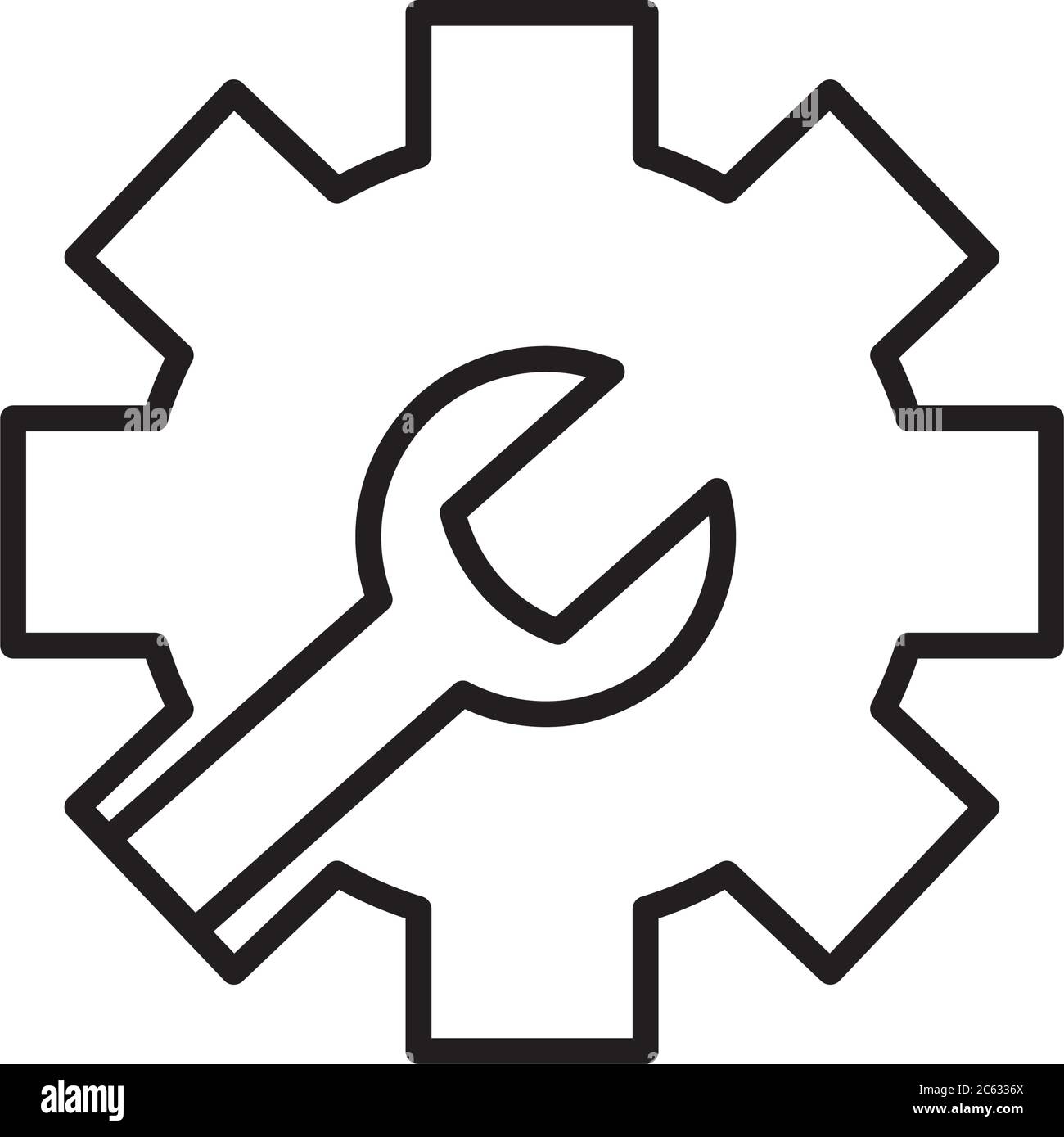 wrench tool and gear wheel icon over white background, line style ...