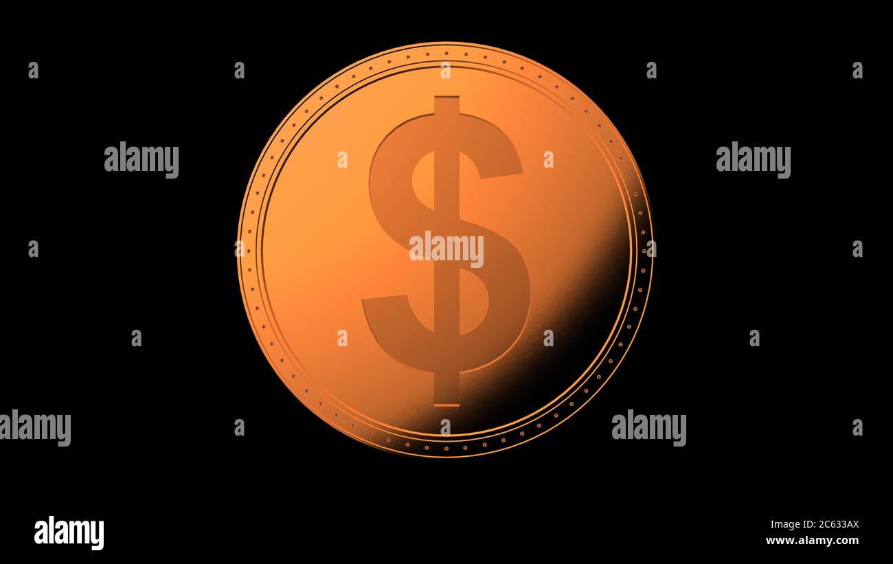 Orange dollar coin Isolated with black background. 3d render isolated ...