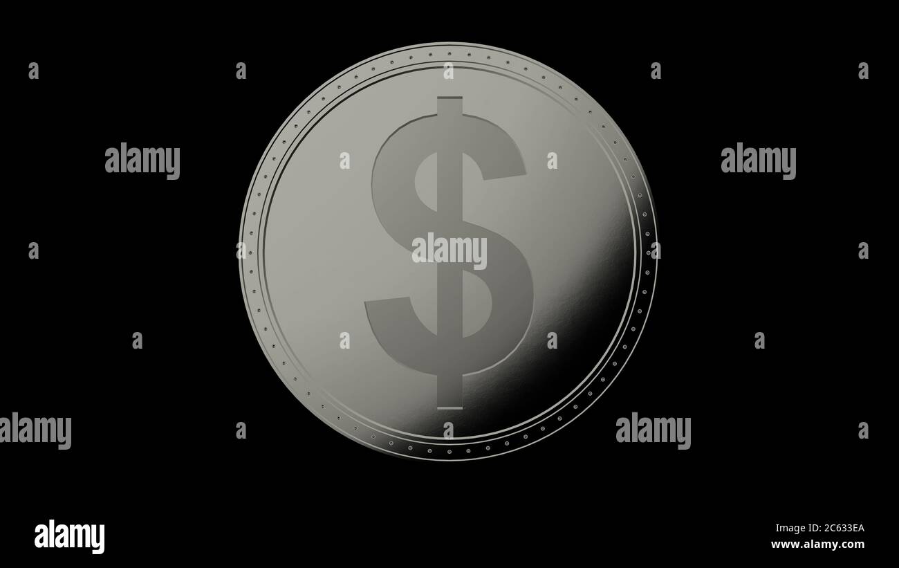 Gray dollar coin Isolated with black background. 3d render isolated ...