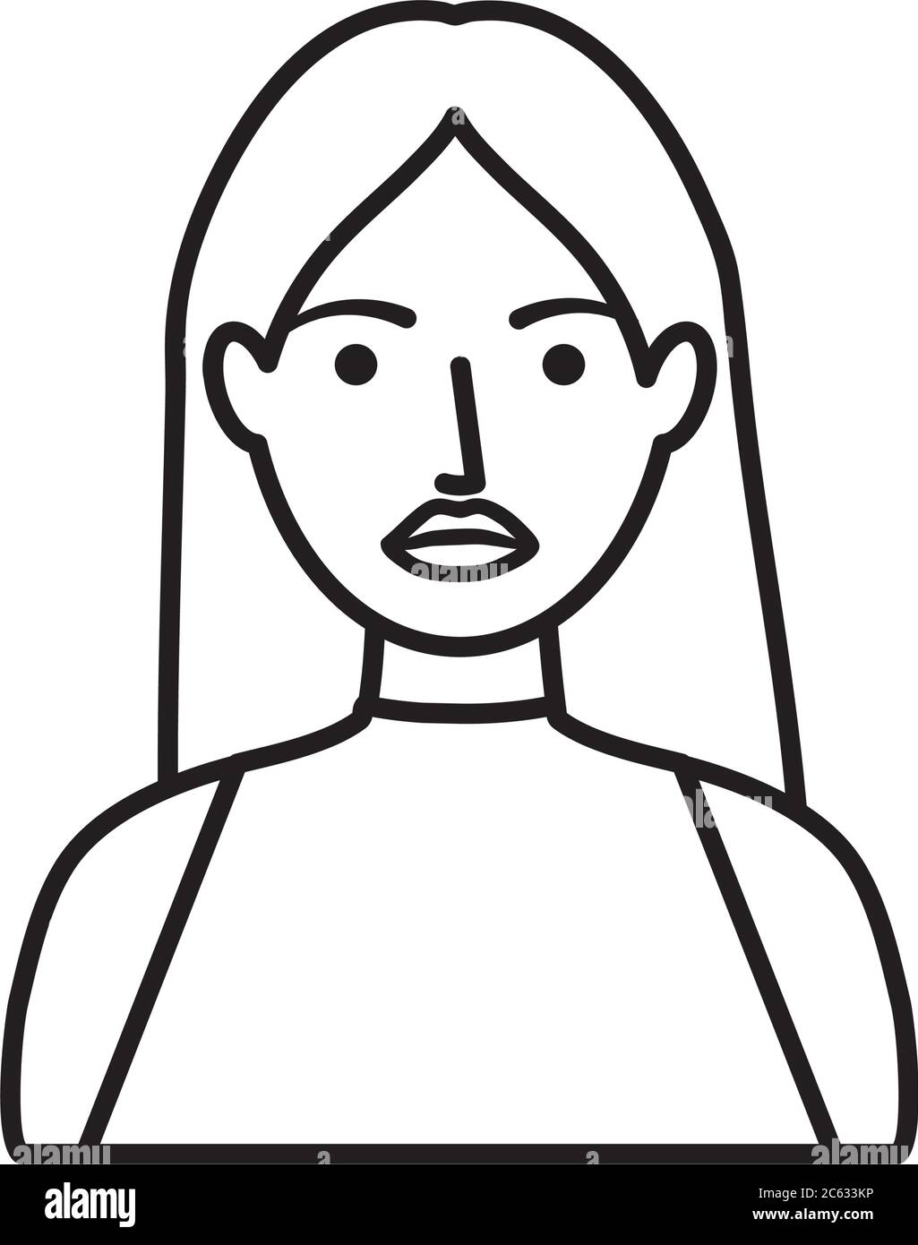 Avatar Woman With Long Hair Over White Background Line Style Vector