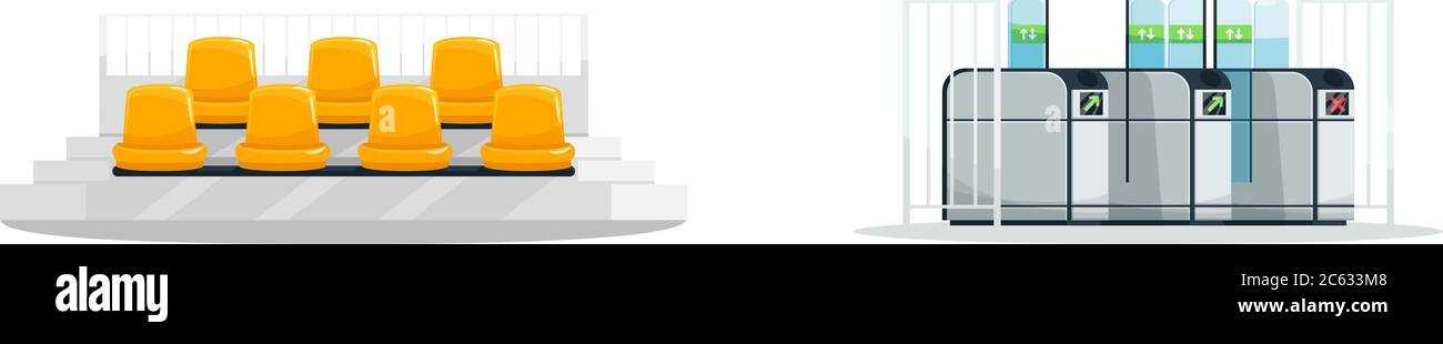 Empty public gathering places semi flat RGB color vector illustrations ...