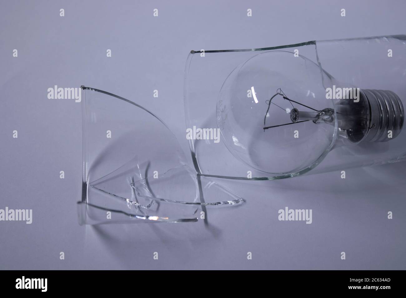light bulb in a broken glass on a white background. Copy space ...