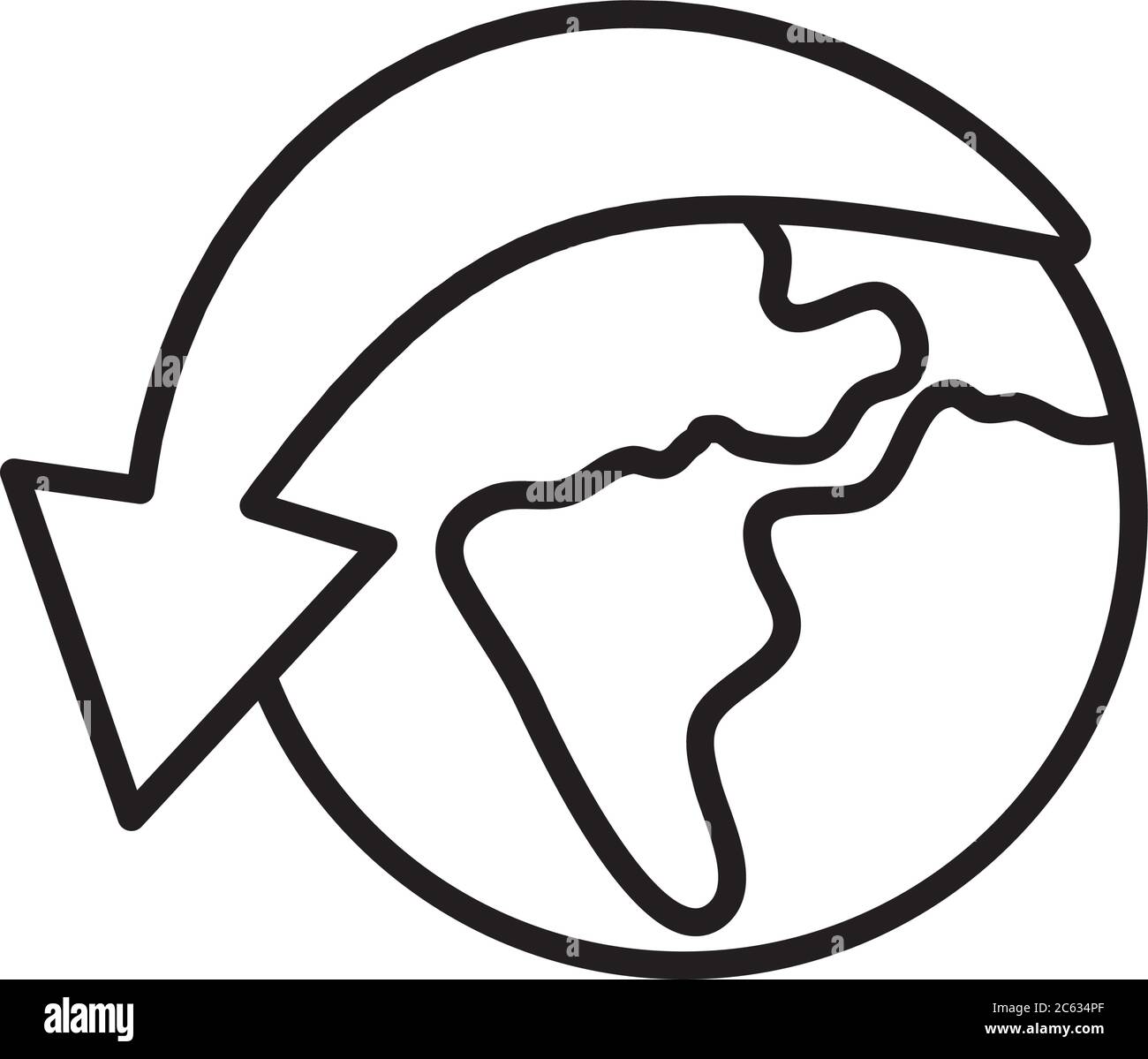 Arrow And Earth Planet Icon Over White Background Line Style Vector