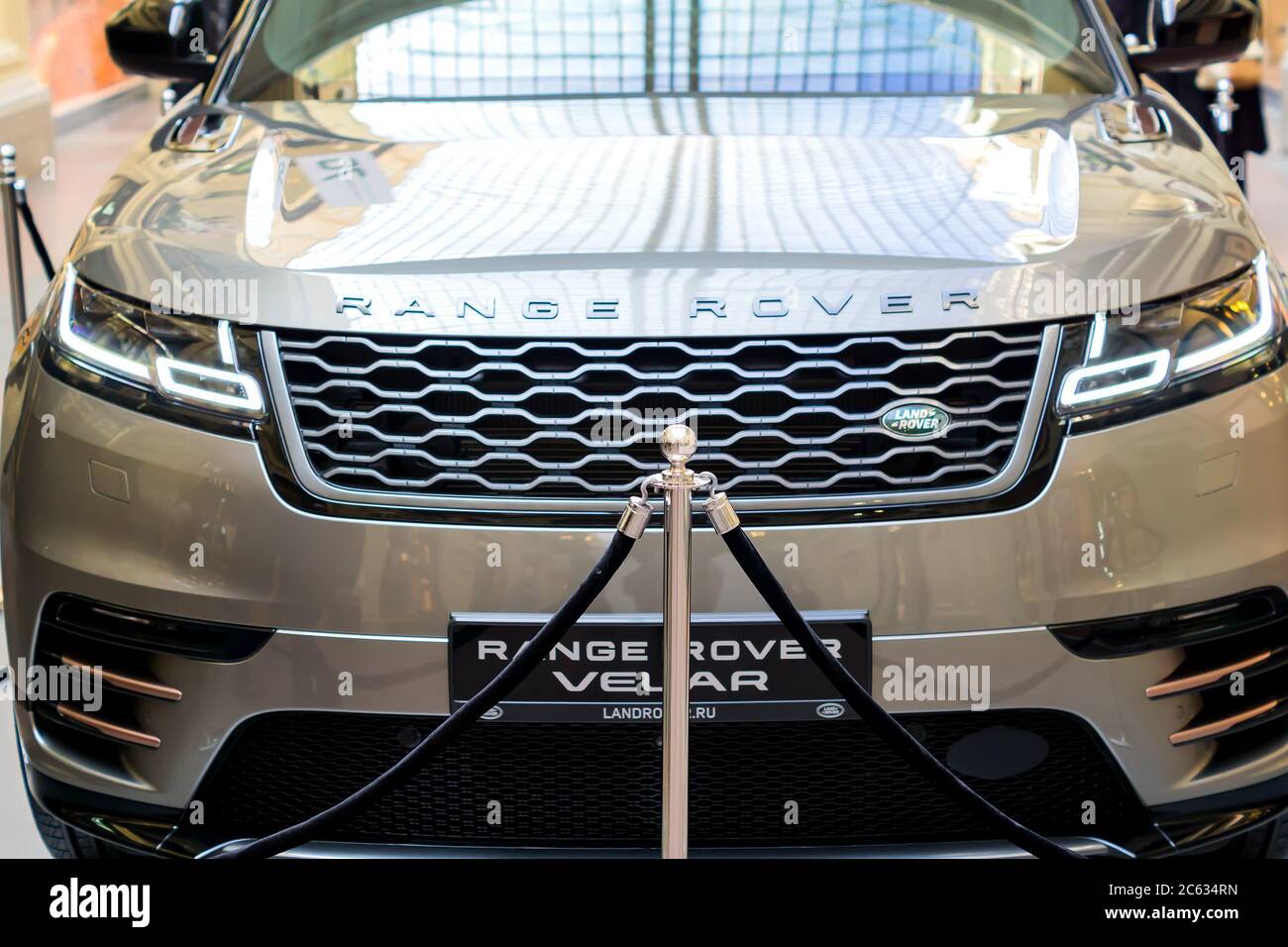 Moscow, Russia, April 11, 2018: Front view of new SUV Range rover Velar ...