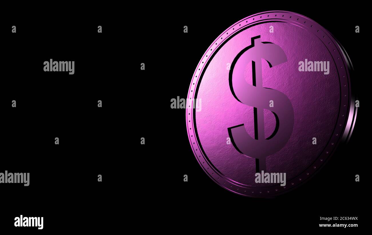 Pink dollar coin Isolated with black background. 3d render isolated ...