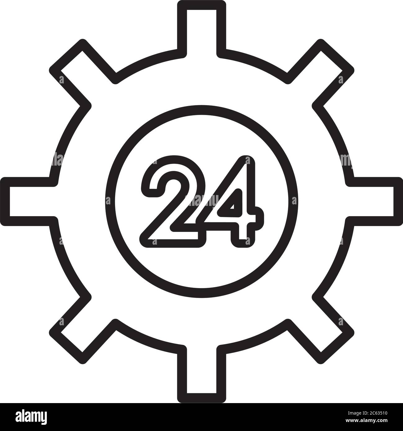 gear wheel with 24 hours service over white background, line style ...