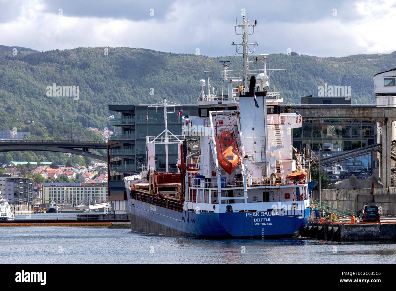 Bulk cargo vessel Peak Sauda at Norcem cement terminal, in the port of ...