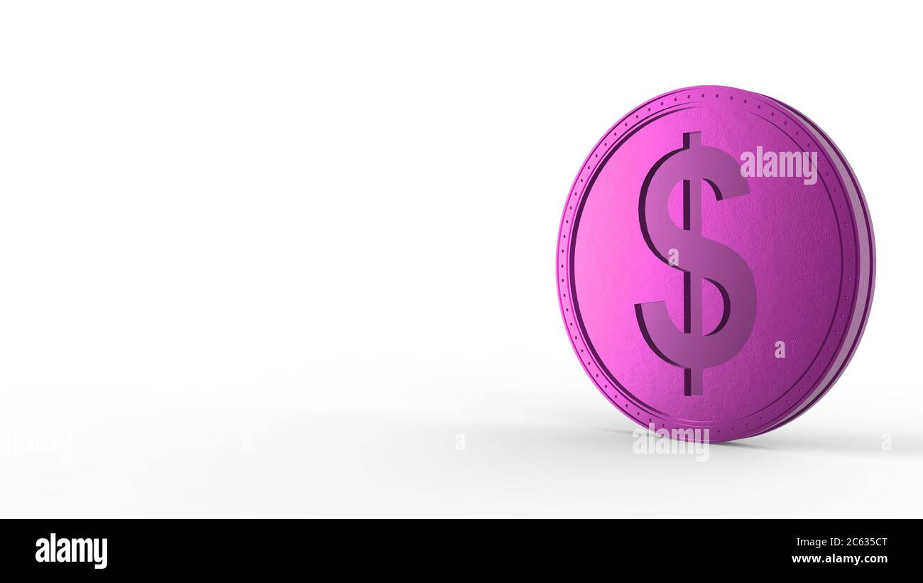 Pink dollar coin Isolated with white background. 3d render isolated ...