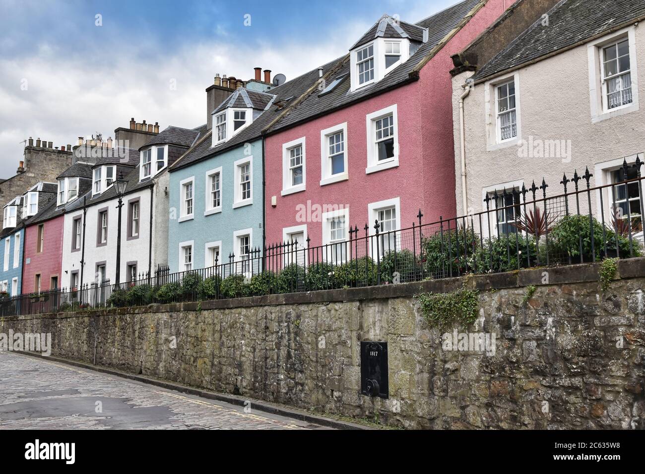 Row of colourful terraced houses in South Queensferry, Scotland, UK ...
