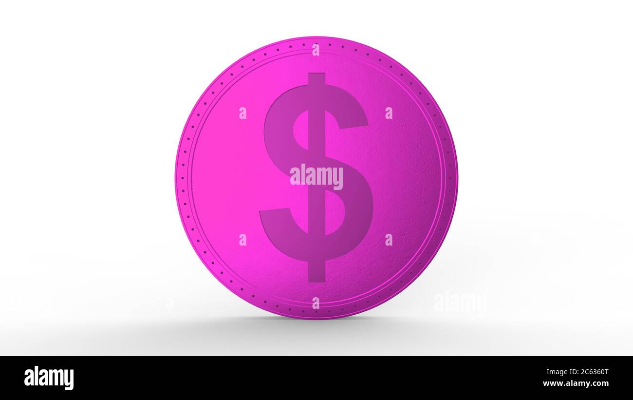 Pink dollar coin Isolated with white background. 3d render isolated ...