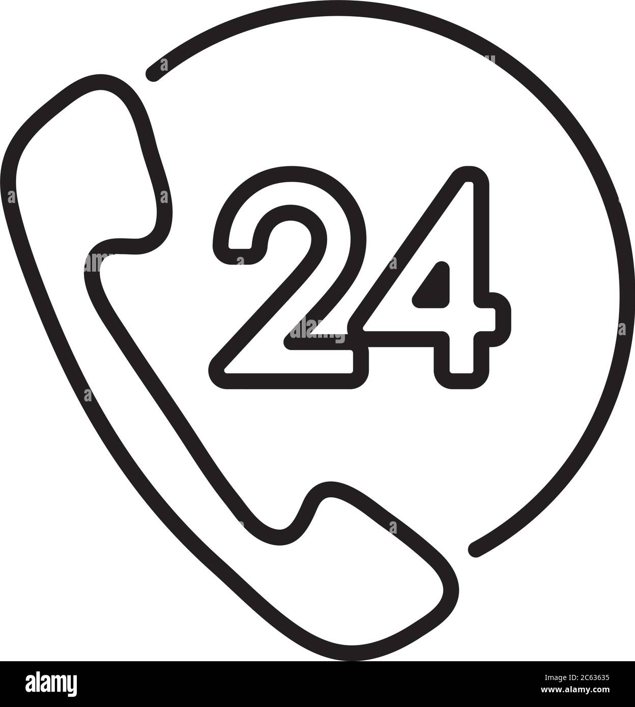 support phone line concept, phone and 24 hours sign over white ...