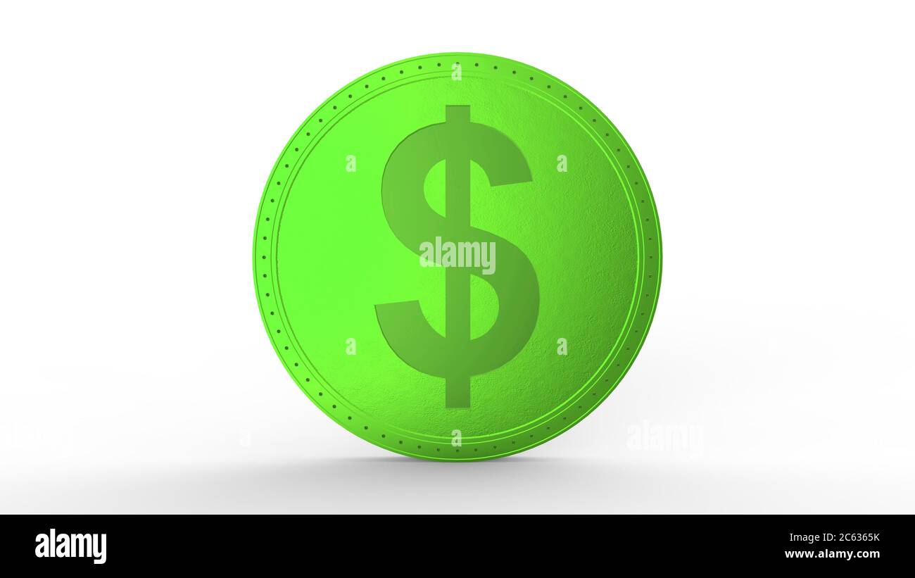 Green dollar coin Isolated with white background. 3d render isolated ...