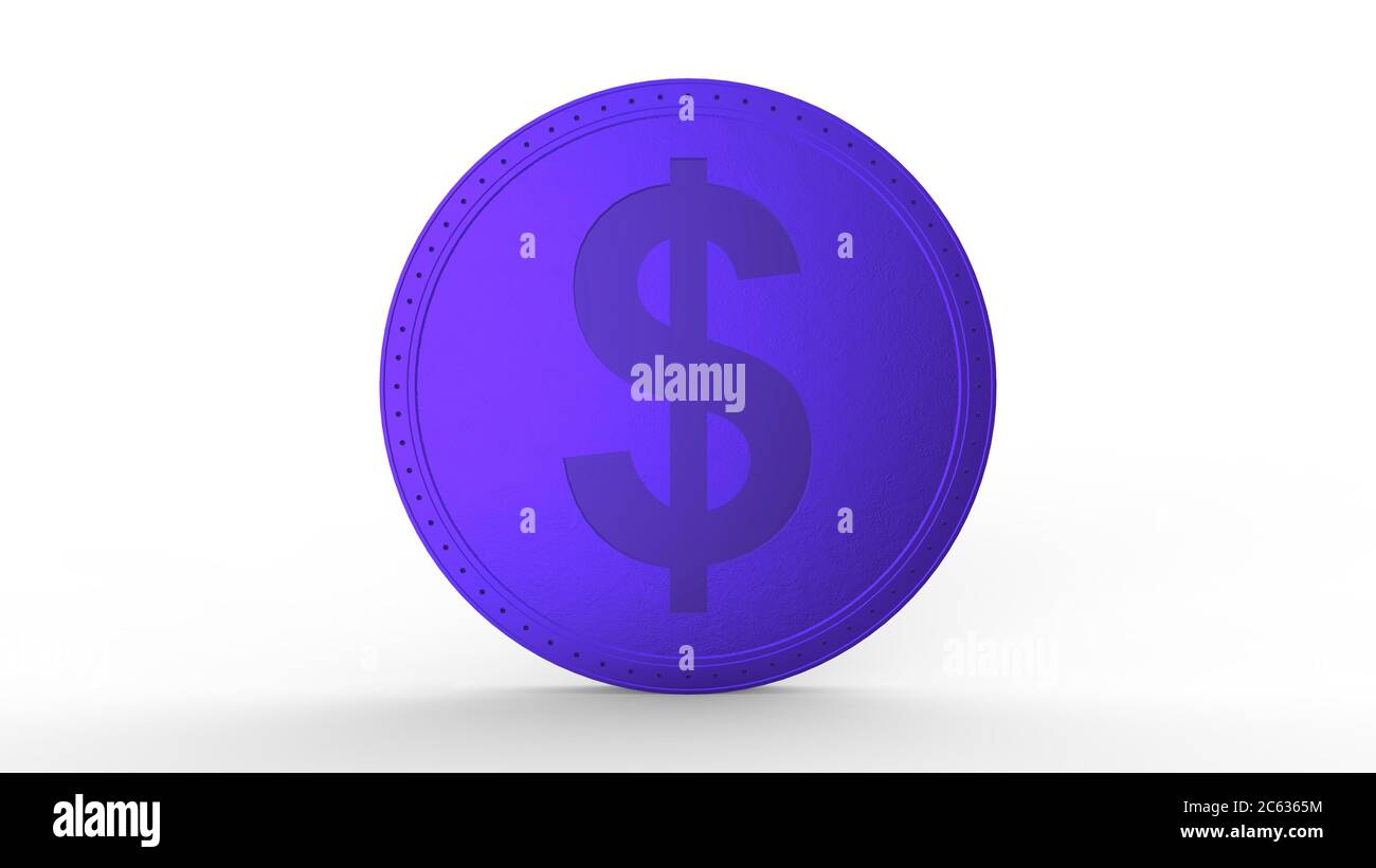 Violet dollar coin Isolated with white background. 3d render isolated ...