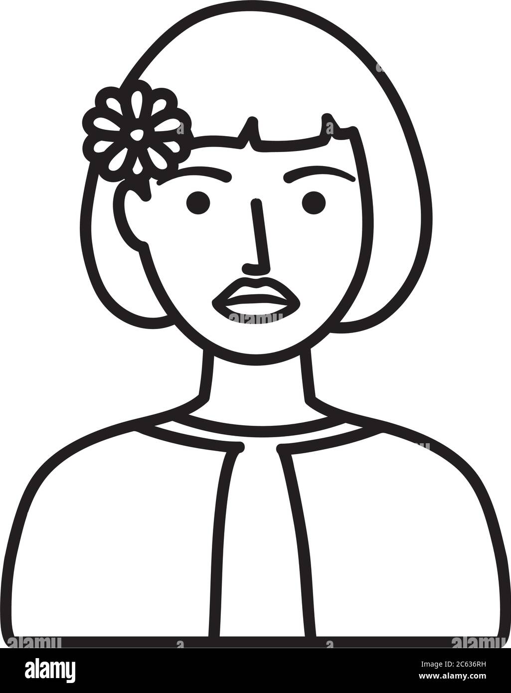 avatar woman with decorative flower icon over white background, line ...