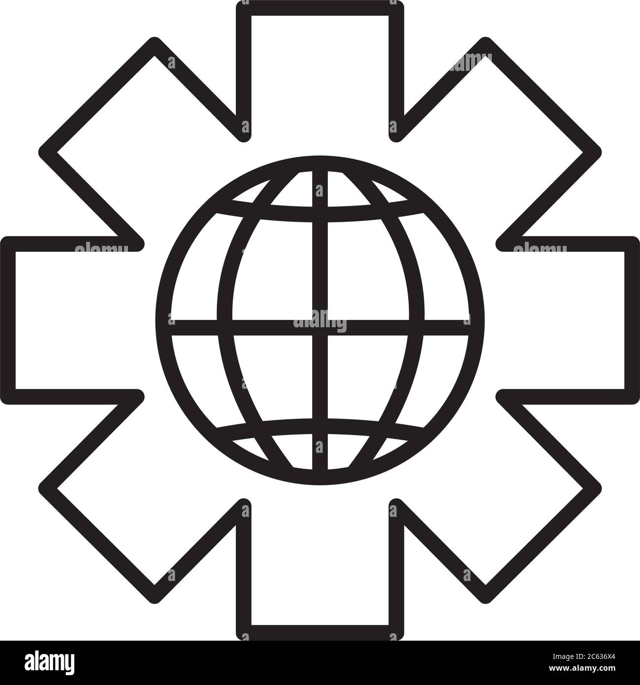 gear wheel with global sphere icon over white background, line style ...