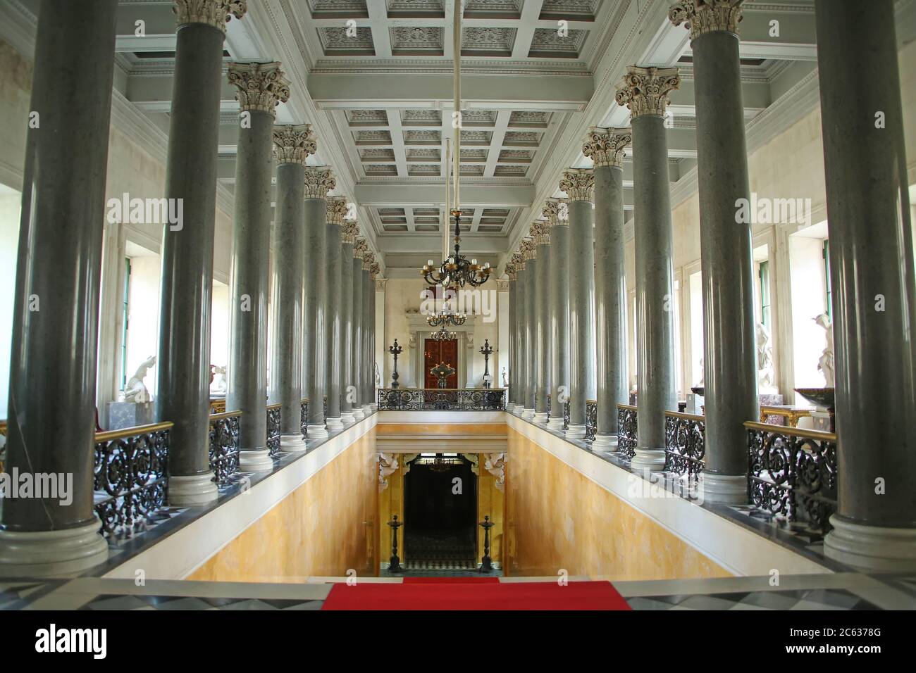 Main Staircase of the New Hermitage, with green marble columns and a ...