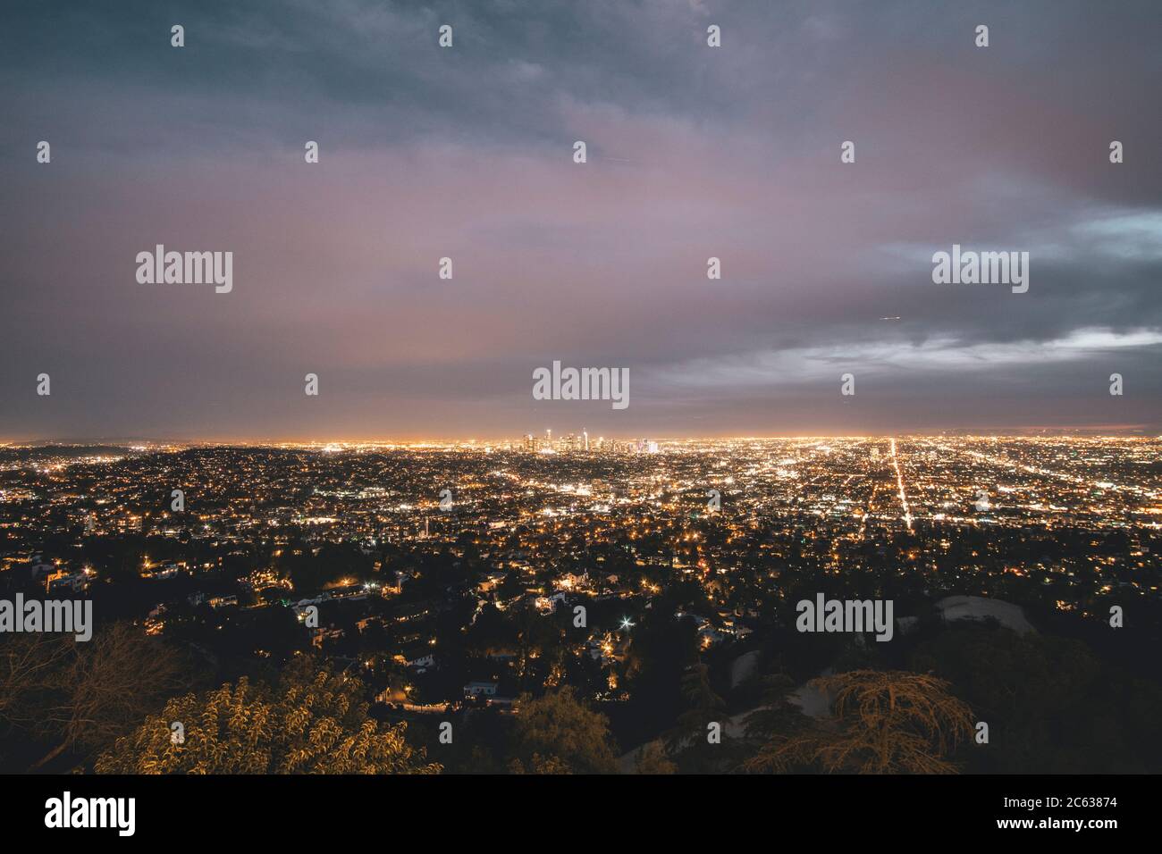 Beautiful Wide View over all of Los Angeles at Night with City Lights ...