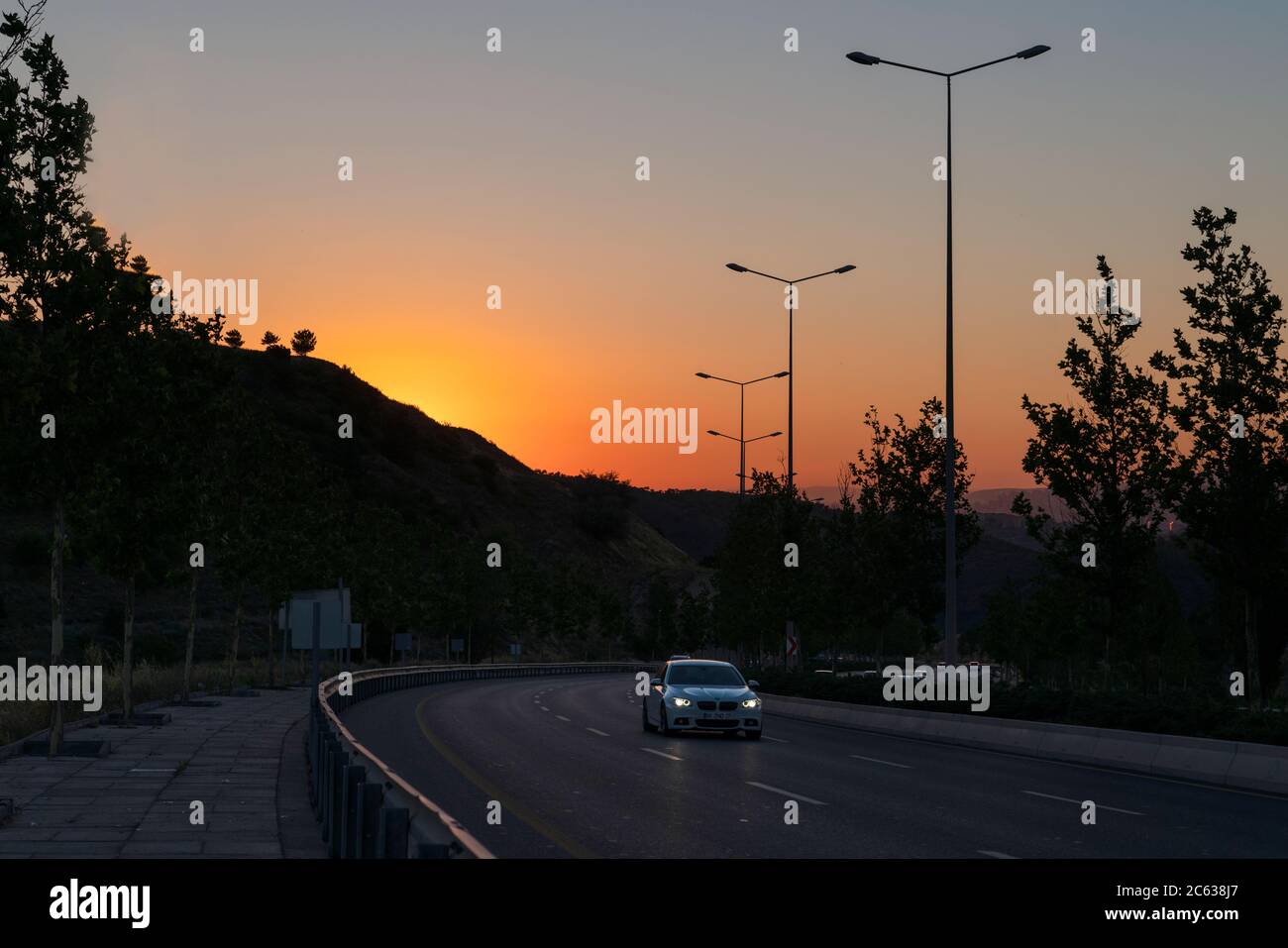 Ankara/Turkey-July 04 2020: Car on the traffic and beautiful sunset in ...