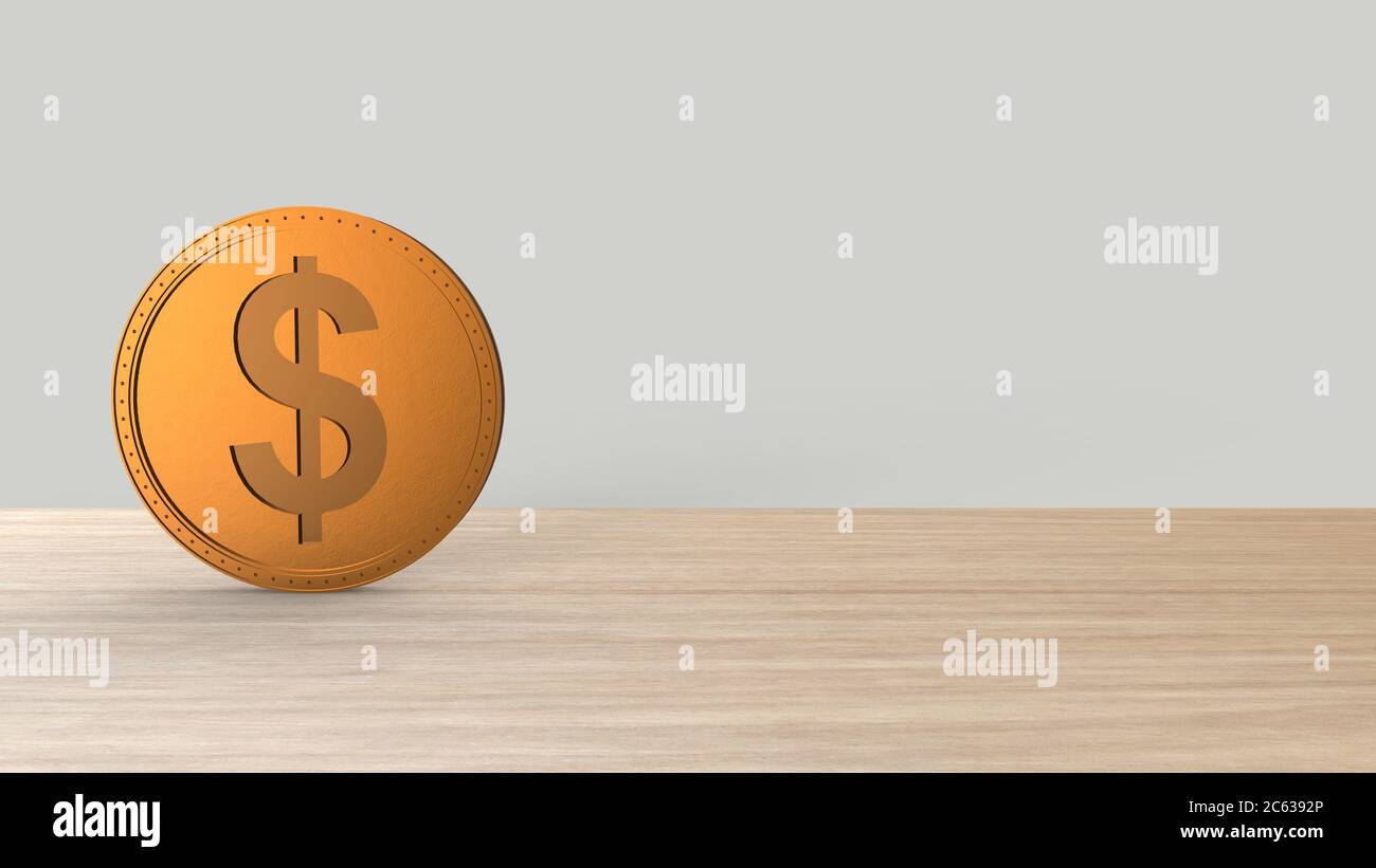 Orange dollar coin Isolated on gray light background. 3d render ...