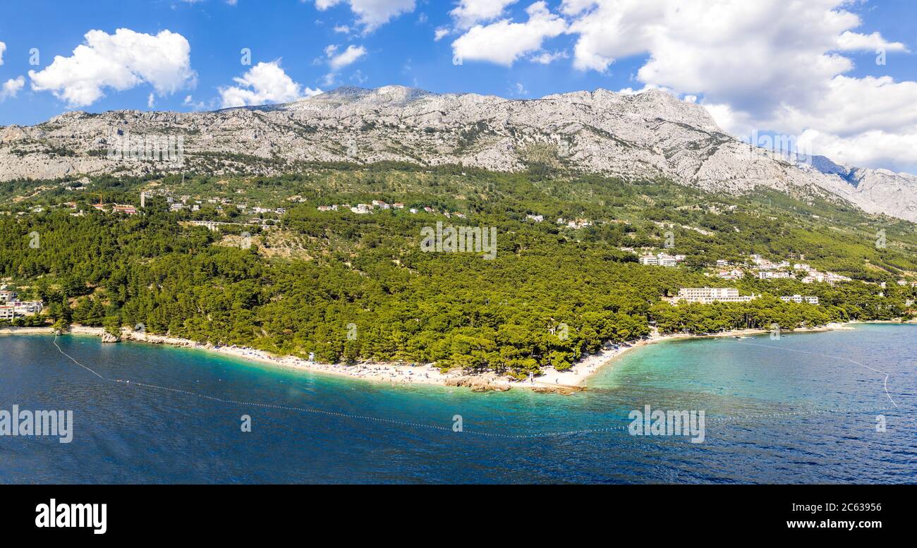 Aerial view of Punta Rata beach in Brela, Dalmatia, Croatia Stock Photo ...