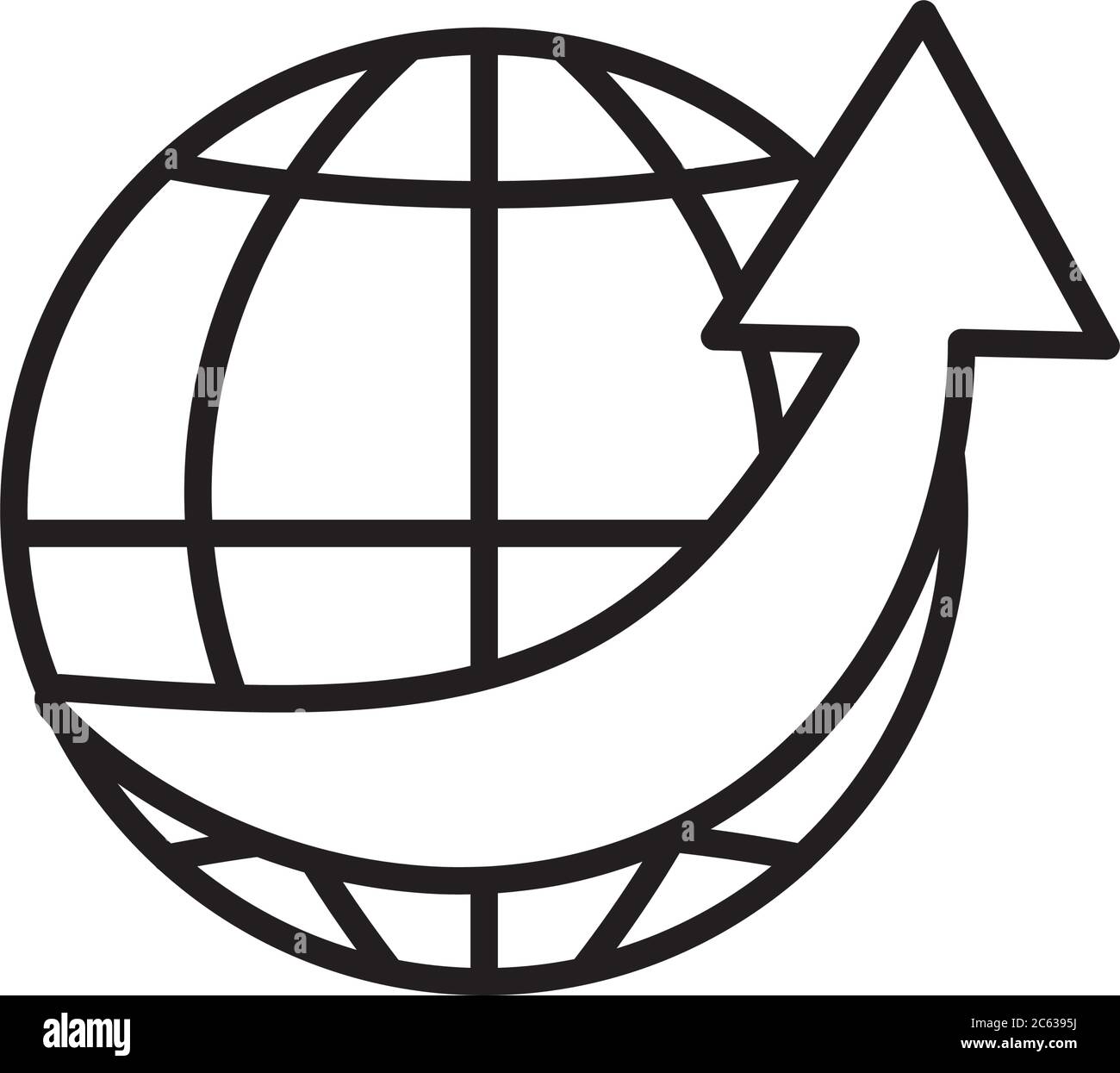 global sphere and arrow icon over white background, line style, vector ...