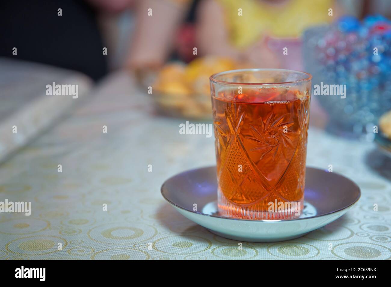 Cup of tea isolated on white . Azerbaijan tea in traditional glass ...