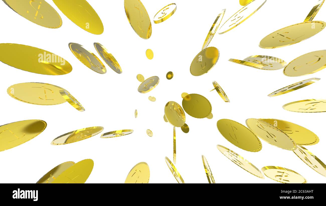 Gold coins explosion. Realistic 3d render Isolated illustration on ...