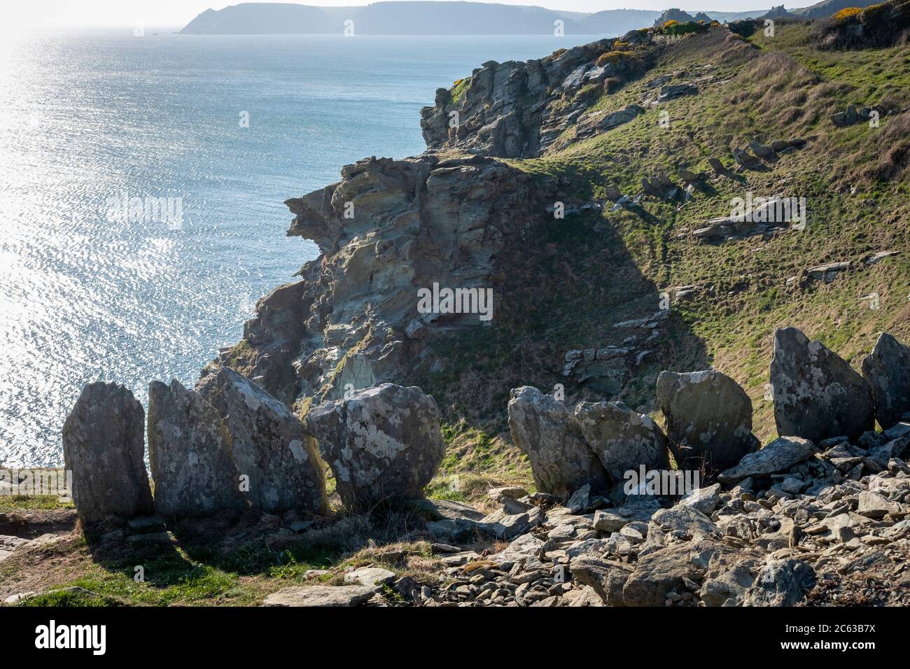 Iron age field boundary stones, Prawle Point, Devon Stock Photo - Alamy