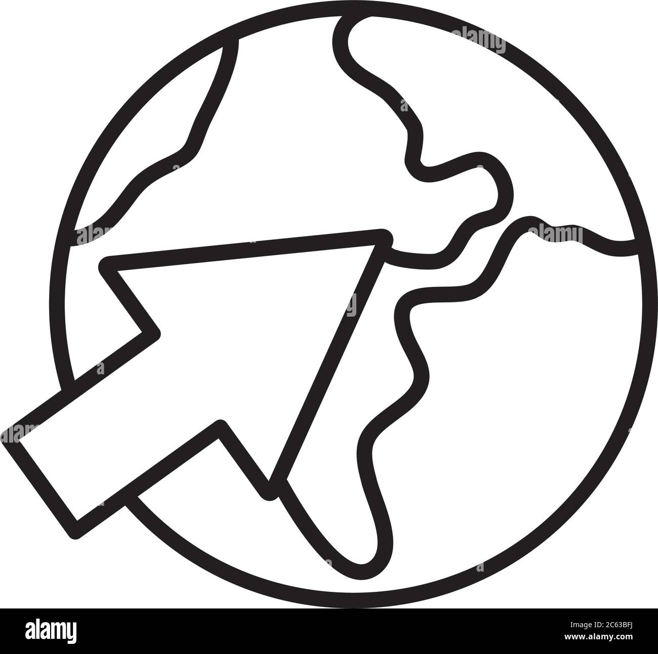 arrow and earth planet icon over white background, line style, vector ...