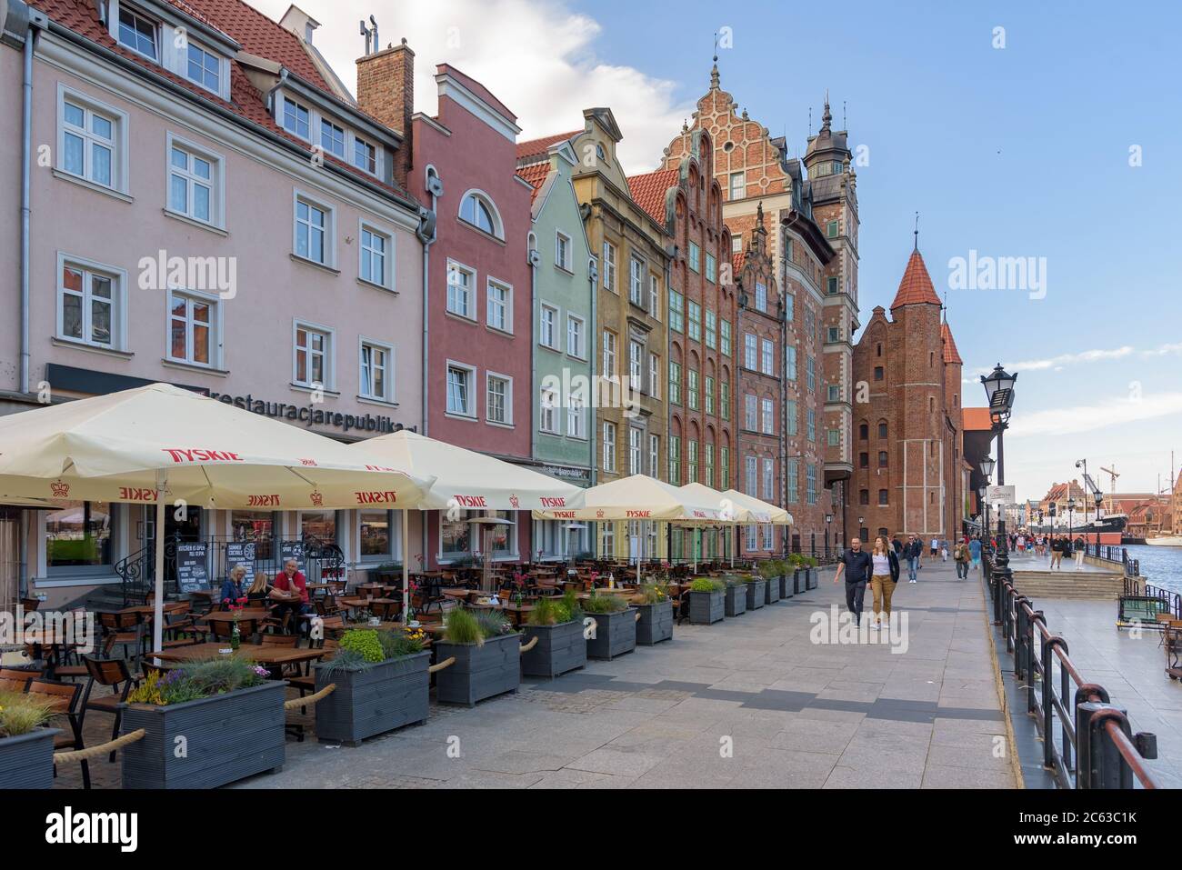 Gdansk, Poland - June 14, 2020: People walk famous promenade at Motlawa ...