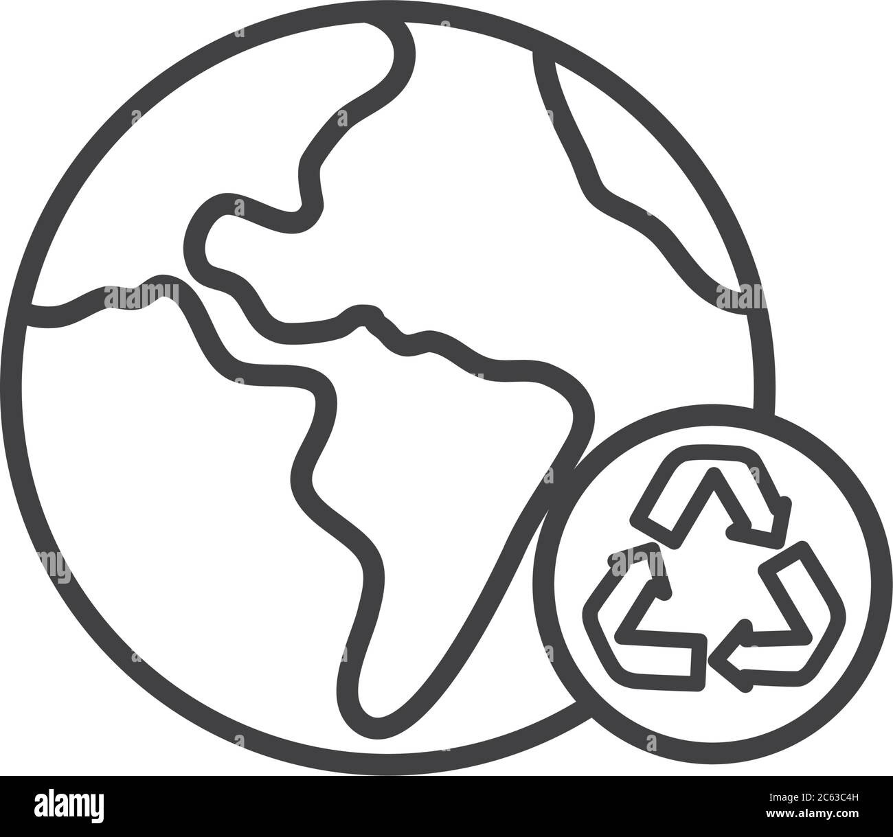 earth planet with recycle symbol icon over white background, line style ...