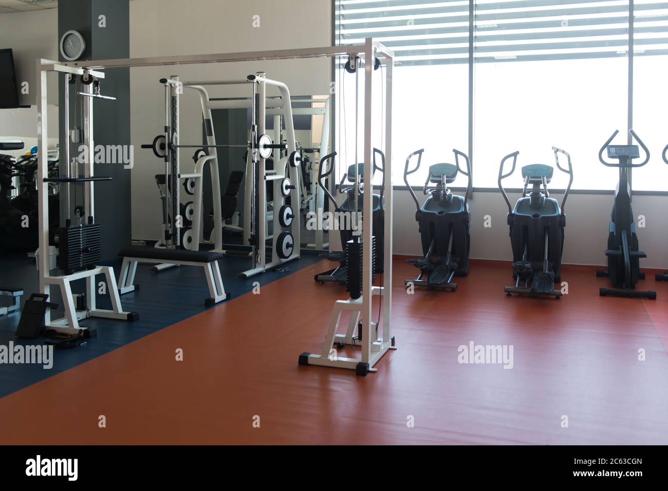 Equipment And Machines At The Modern Gym Room Fitness Center Stock ...