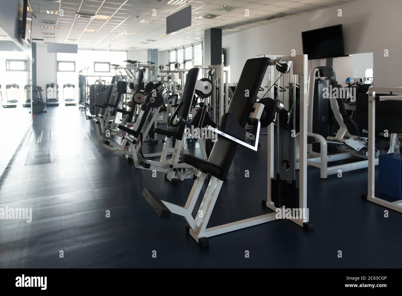 Equipment And Machines At The Modern Gym Room Fitness Center Stock ...