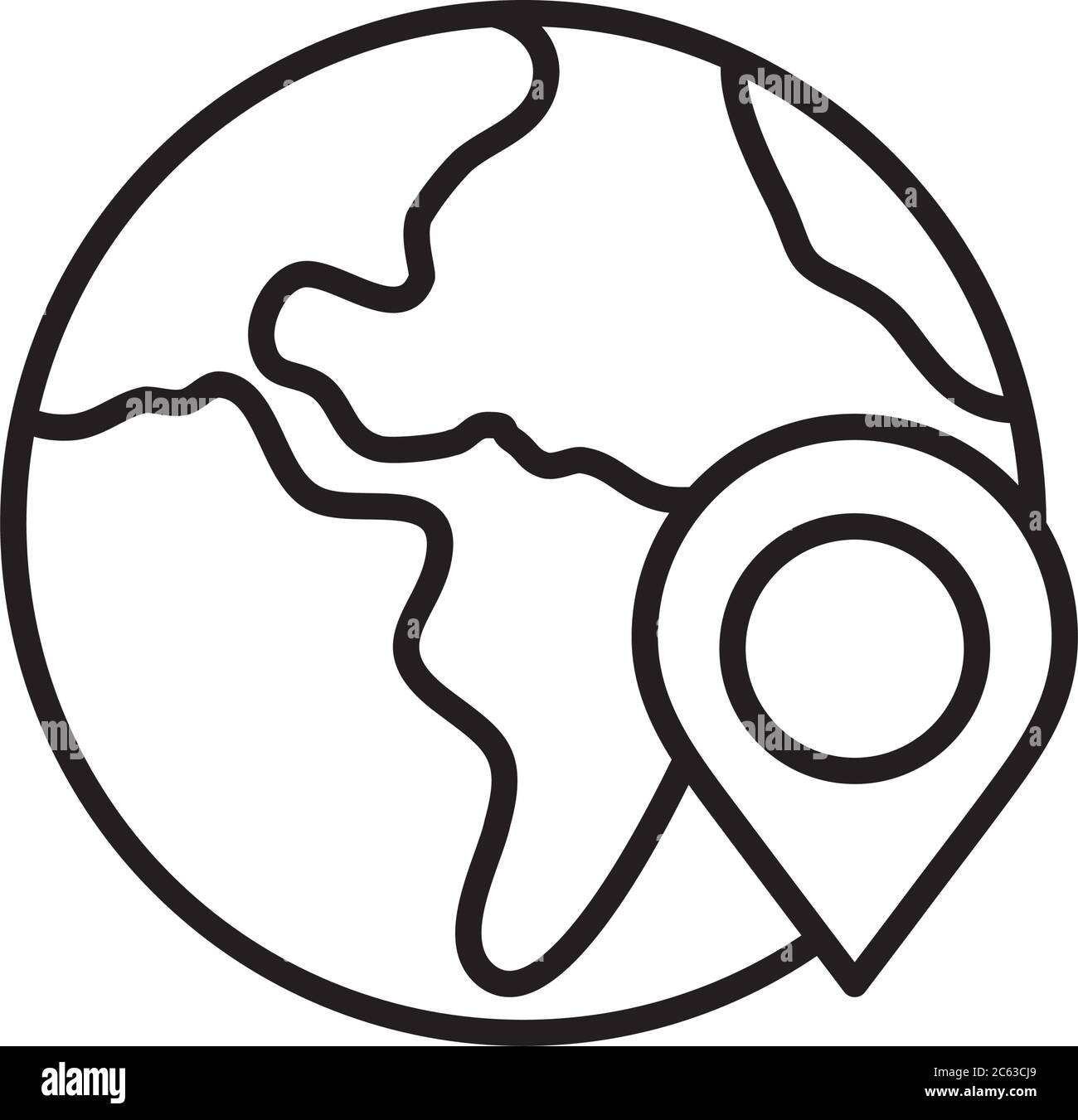 location pin and earth planet icon over white background, line style ...