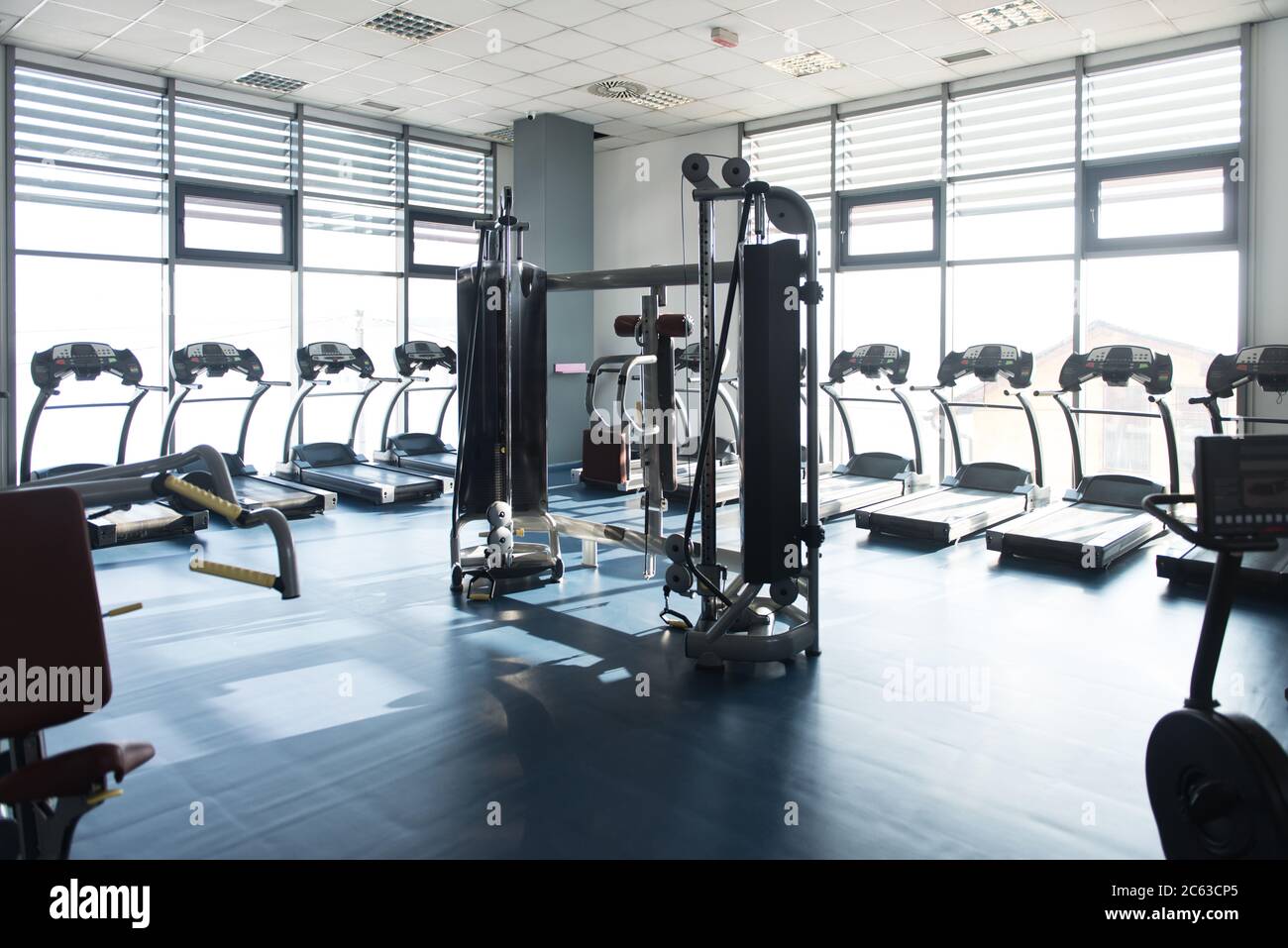 Equipment And Machines At The Modern Gym Room Fitness Center Stock ...