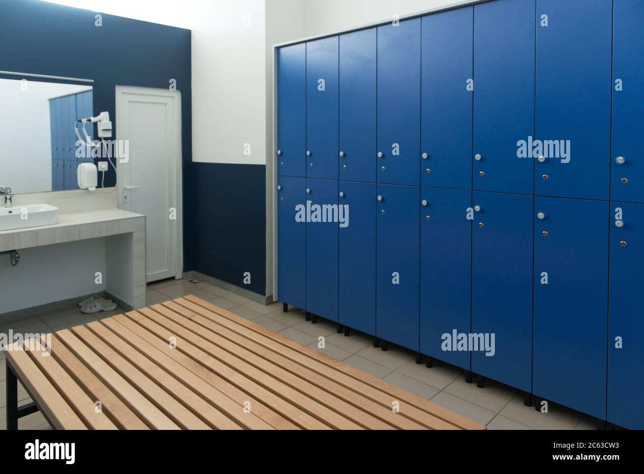 Modern Interior Of A Blue Locker Changing Room In Fitness Center Gym ...
