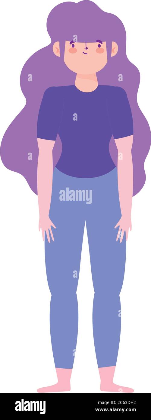 young woman character standing isolated design icon white background ...